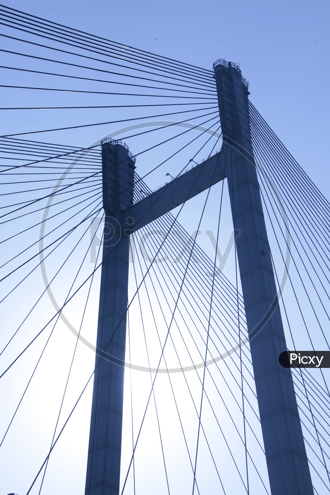 Image of View of cables and tower of the cable stayed bridge in Kolkata ...