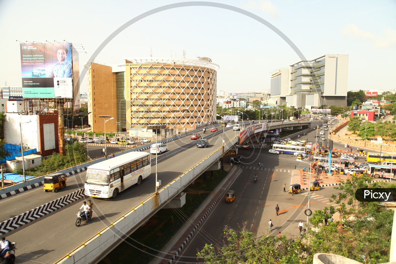 Image of View of the Cyber Towers building in Hyderabad with vehicles ...