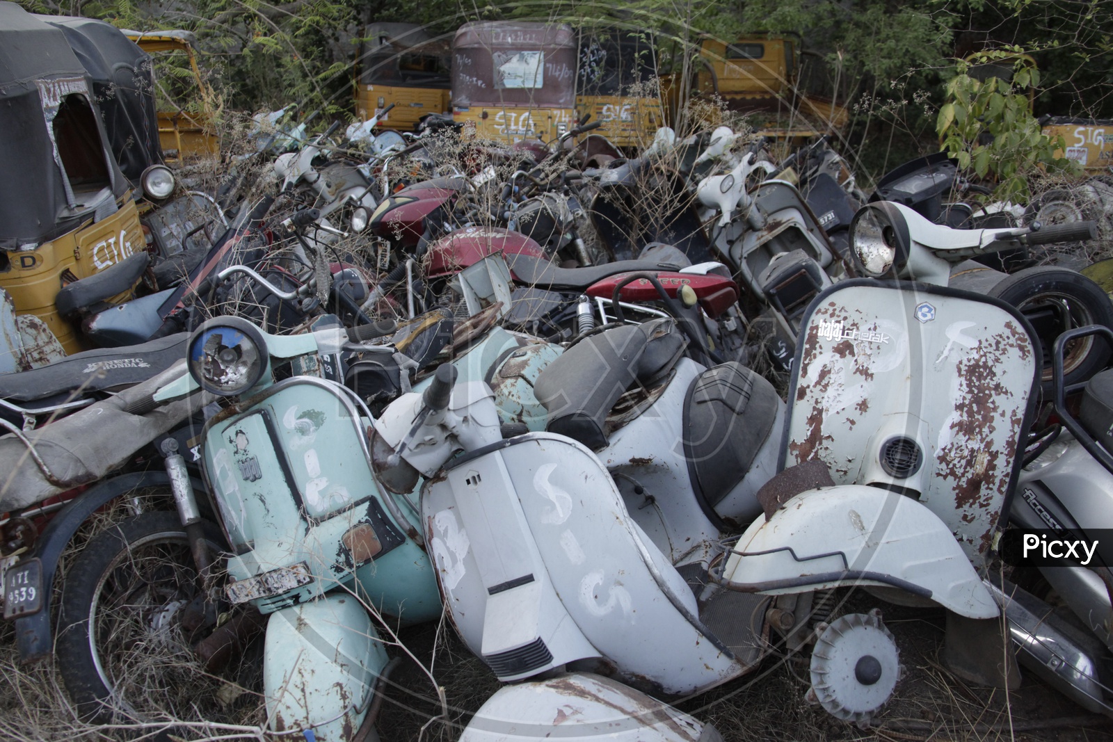 Image of Old Scooters In a Scrap Area-UM853513-Picxy