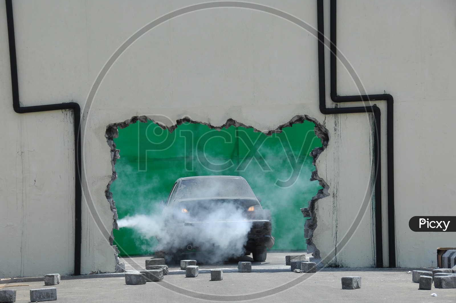 Image of Wall Breaking With a Car or Car Rammed into a Wall-QY030438-Picxy