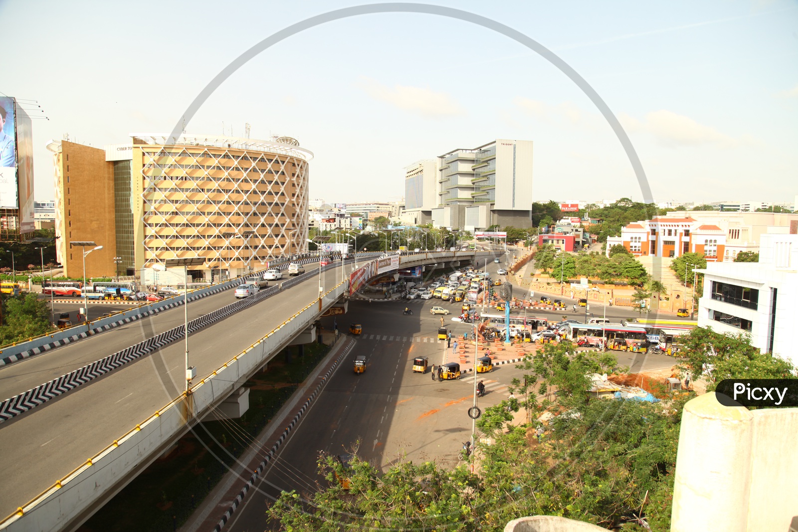 Image of View of the Cyber Towers building in Hyderabad with vehicles ...