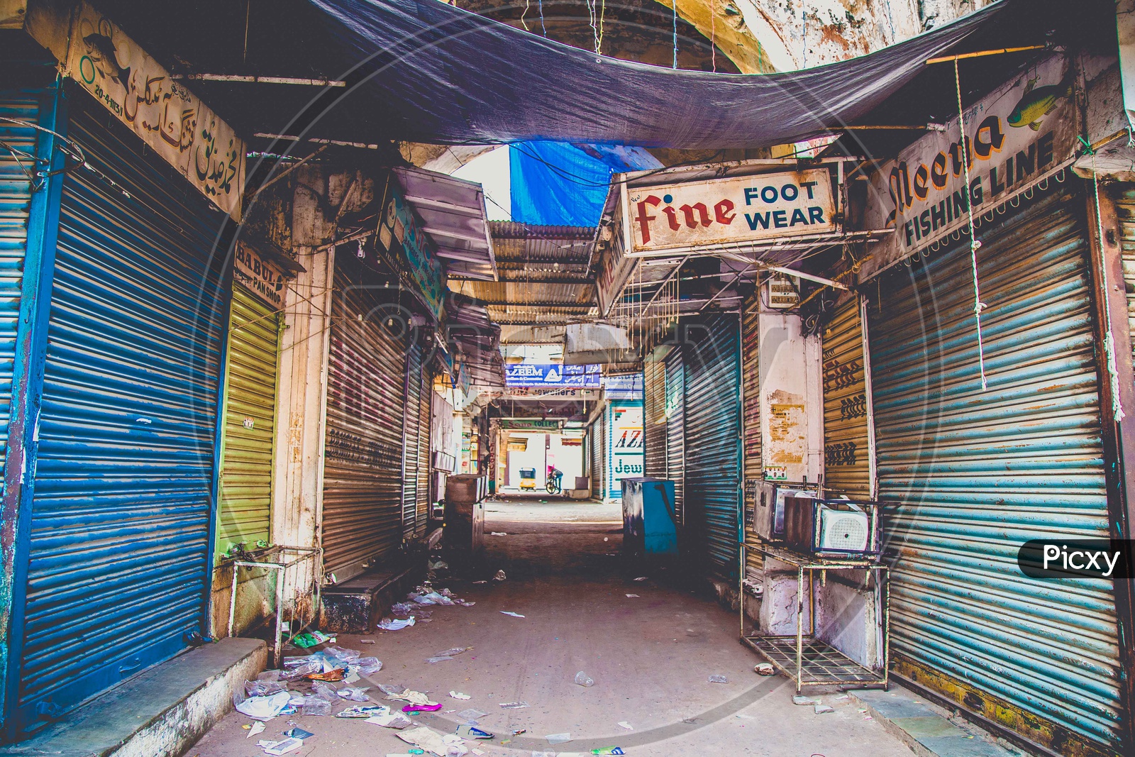Image of Closed shops at street bazaar-IE145389-Picxy