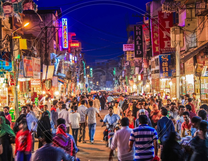 Image of Crowd in the street bazaar during the night-BI148997-Picxy