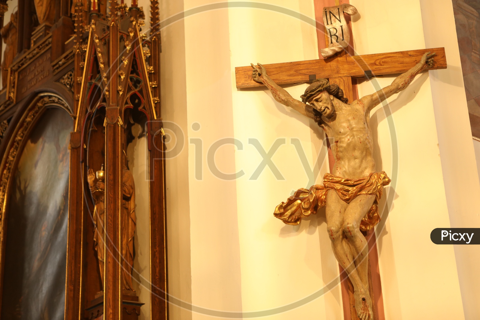 Image of Christ Crucification sculpture in a Cathedral-BG706106-Picxy