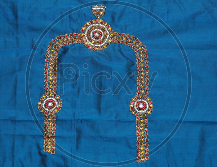 Image of Indian blouse material with maggam work with stones-IB600976-Picxy