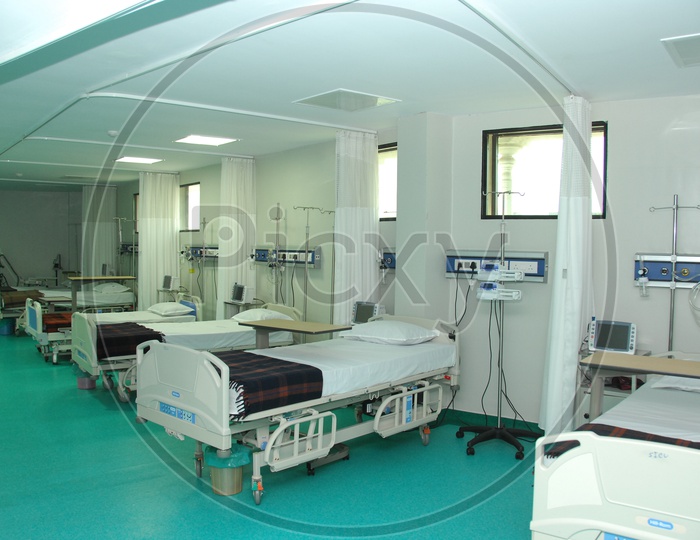 Image of Photograph of Patients recovery beds with medical equipments ...
