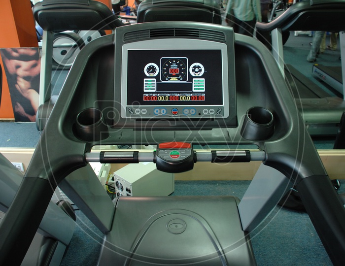 Image of Fitness and strengthening equipment in the gym - Screen of a ...
