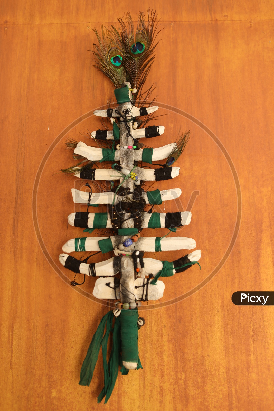 Image of Decor with animal bones , peacock feather, beads-PJ400373-Picxy