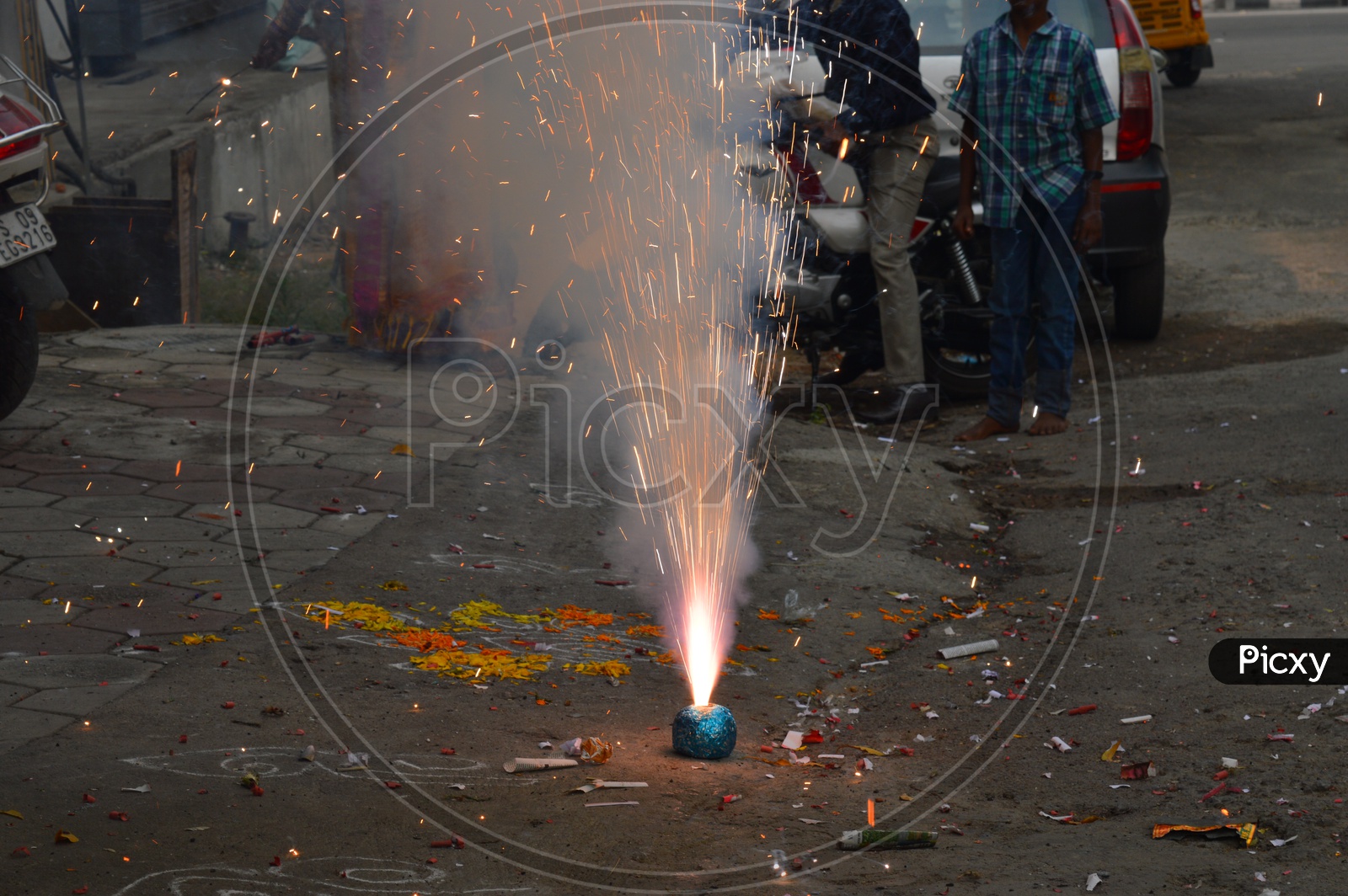 Image of Indians Celebrating Diwali By Firing Crackers on Streets on a ...