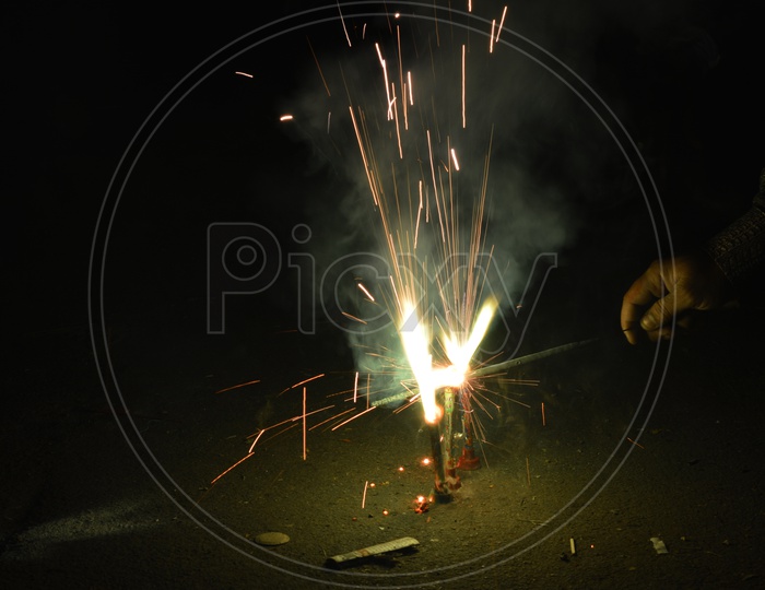 Image of Indians Celebrating Diwali By Firing Crackers on Streets on a ...