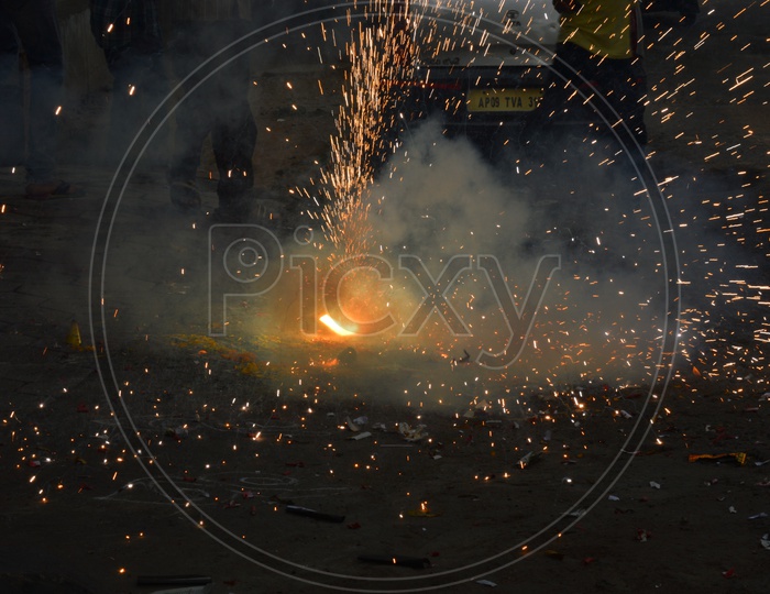 Image of Indians Celebrating Diwali By Firing Crackers on Streets on a ...