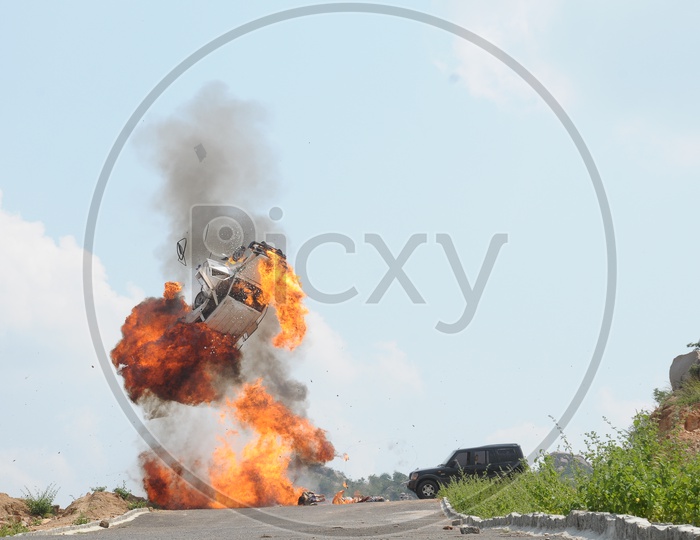 Image of Wreckage Of Car In Bomb Blast In Movie Working Still-KQ378109 ...