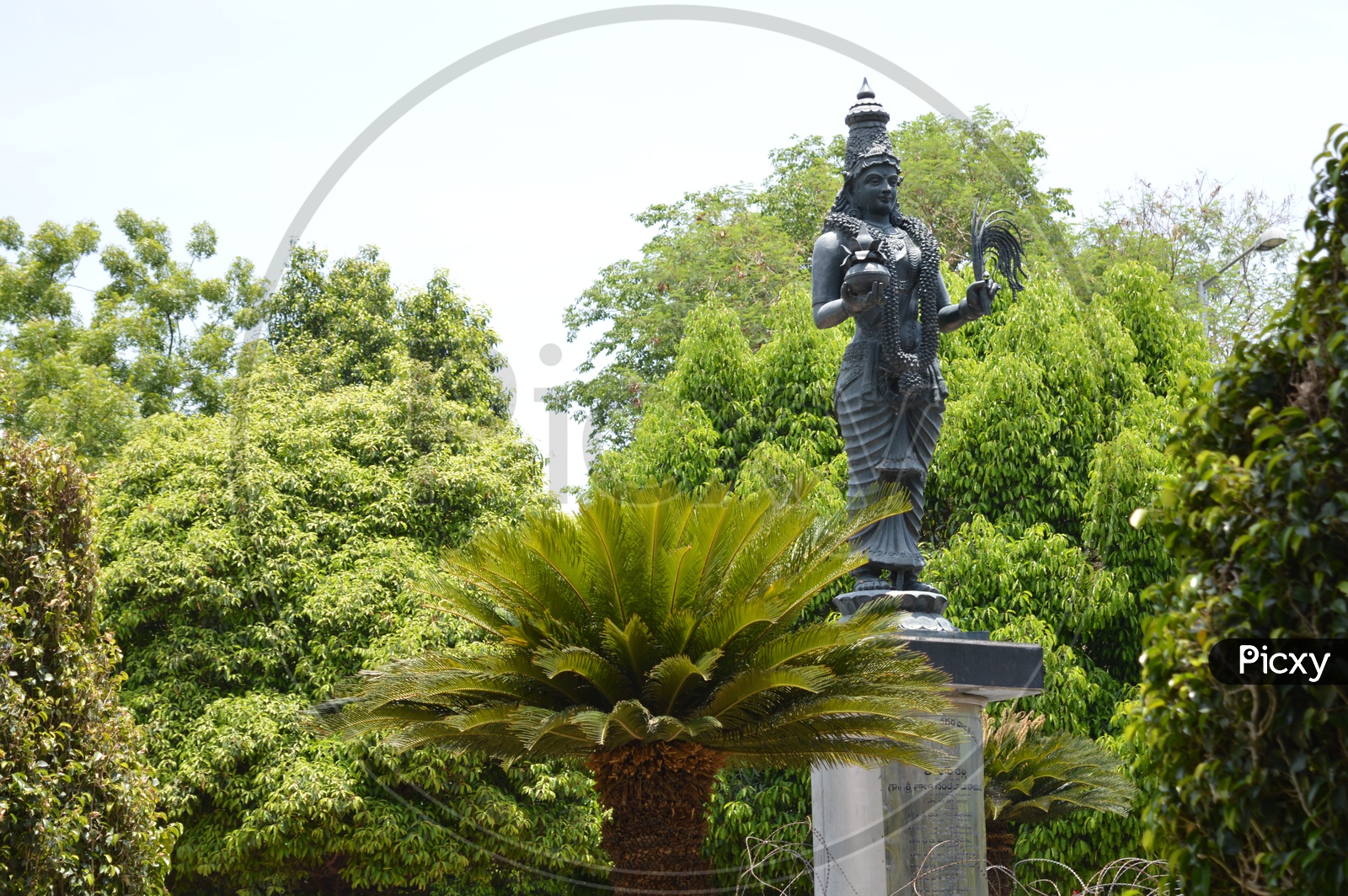 Image of Telugu Thalli statue amongst green trees-IB034131-Picxy