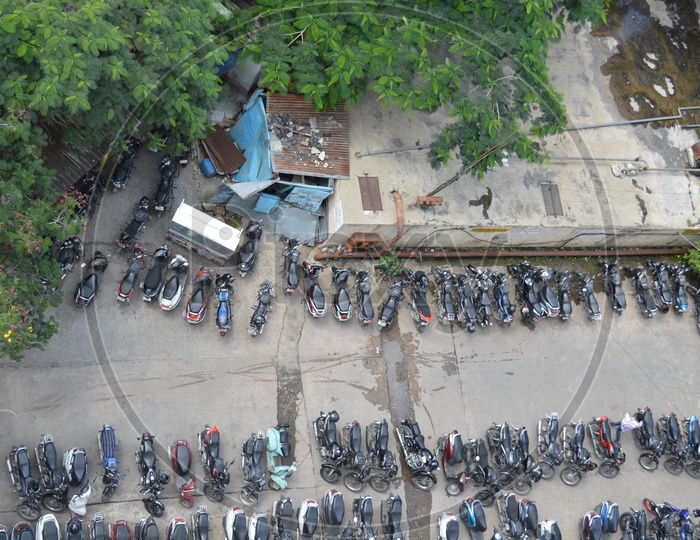 Image of Top view of a two wheeler parking area-WE140686-Picxy