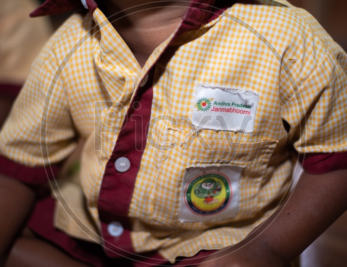 Image of A label of Andhra pradesh Janma bhoomi on the Anganwadi school ...