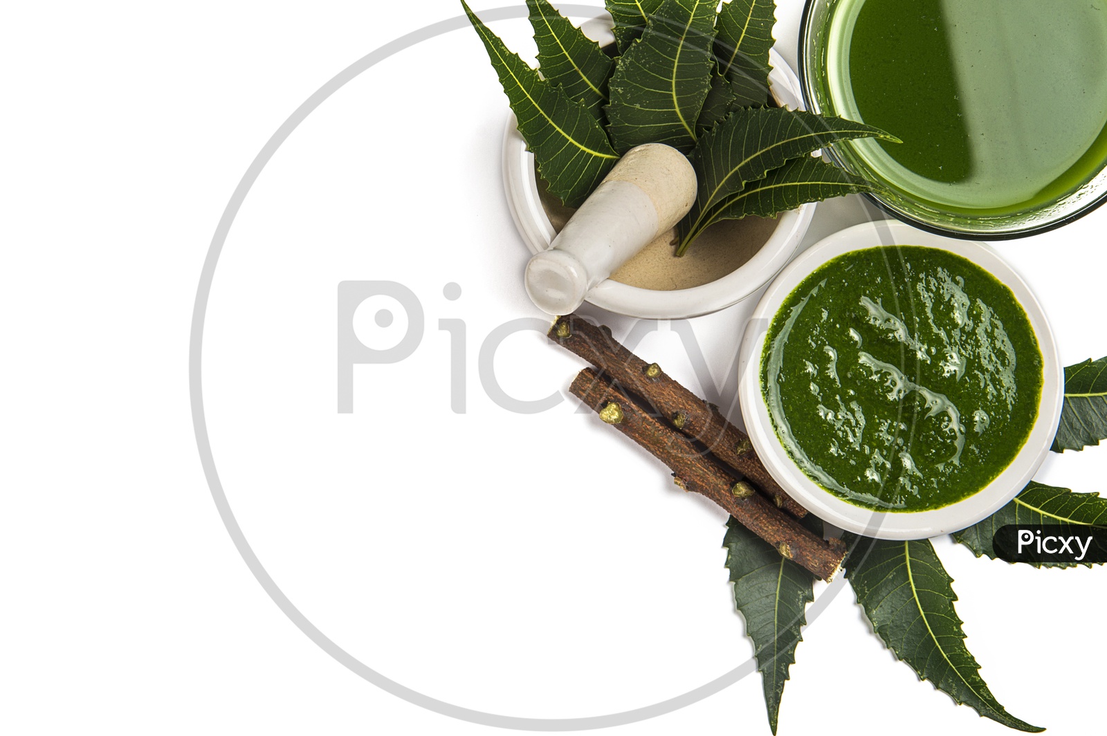 Image of Medicinal Neem leaves in mortar and pestle with neem paste ...
