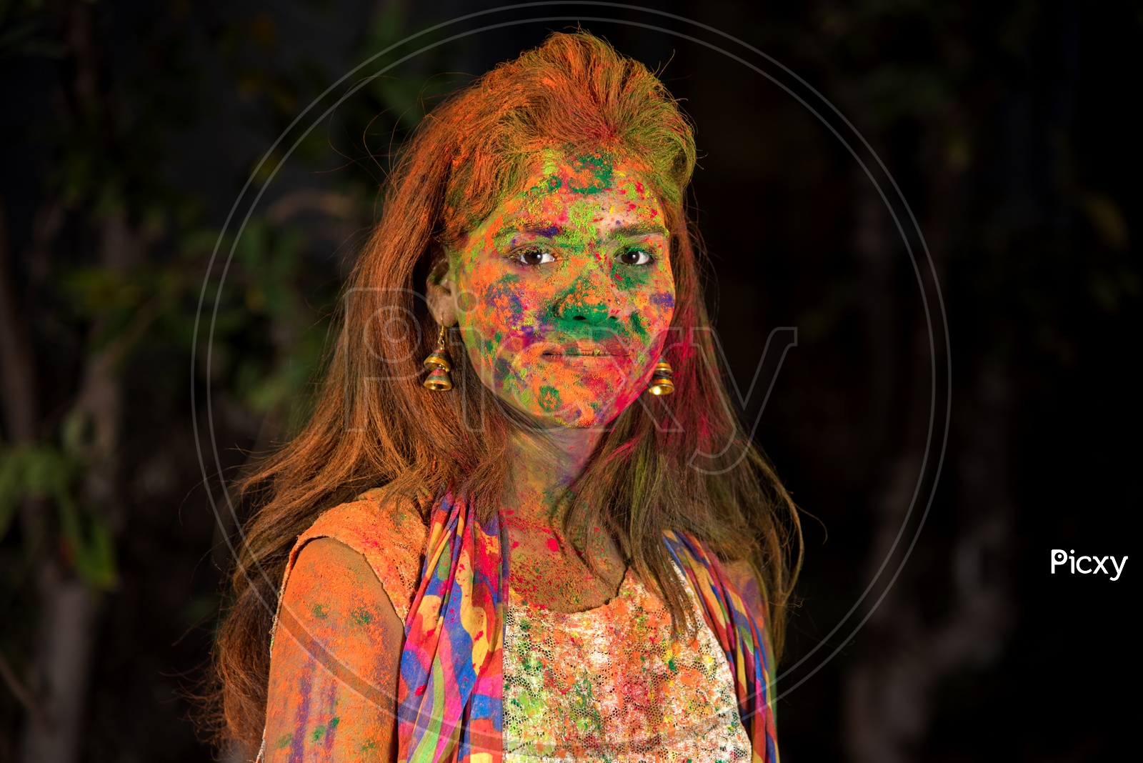 Image of Portrait Of an Happy Young Indian Girl With Holi Colors On Her ...