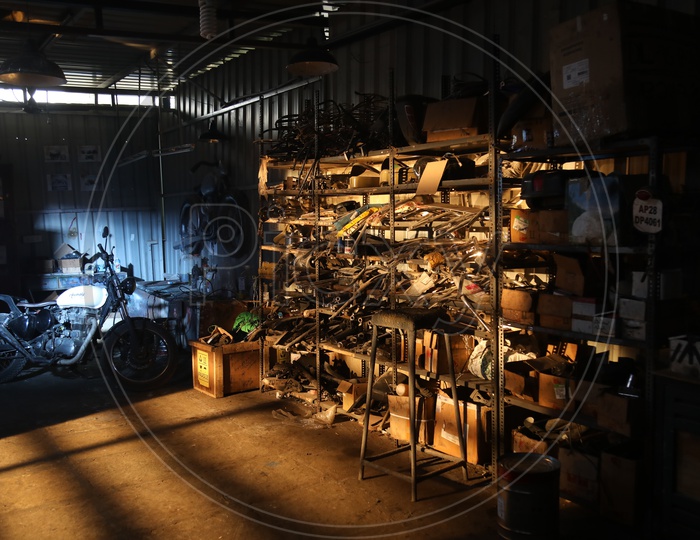 Image of Shelves In Mechanic Work Shop With Tools-MP858407-Picxy
