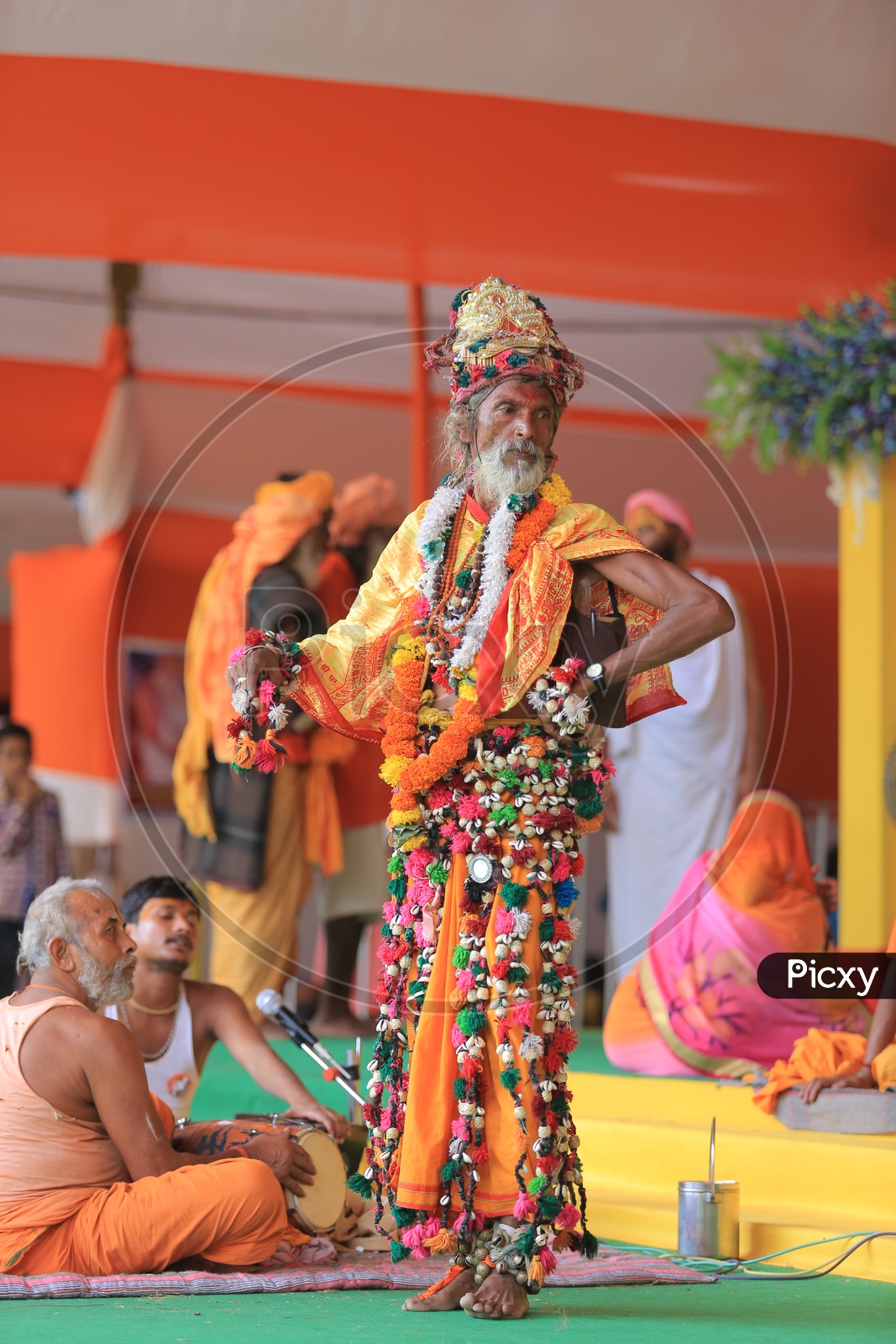 Image of Hindu Baba Or Sadhu Dancing On Stage in Kumbh Mela-EZ402291-Picxy