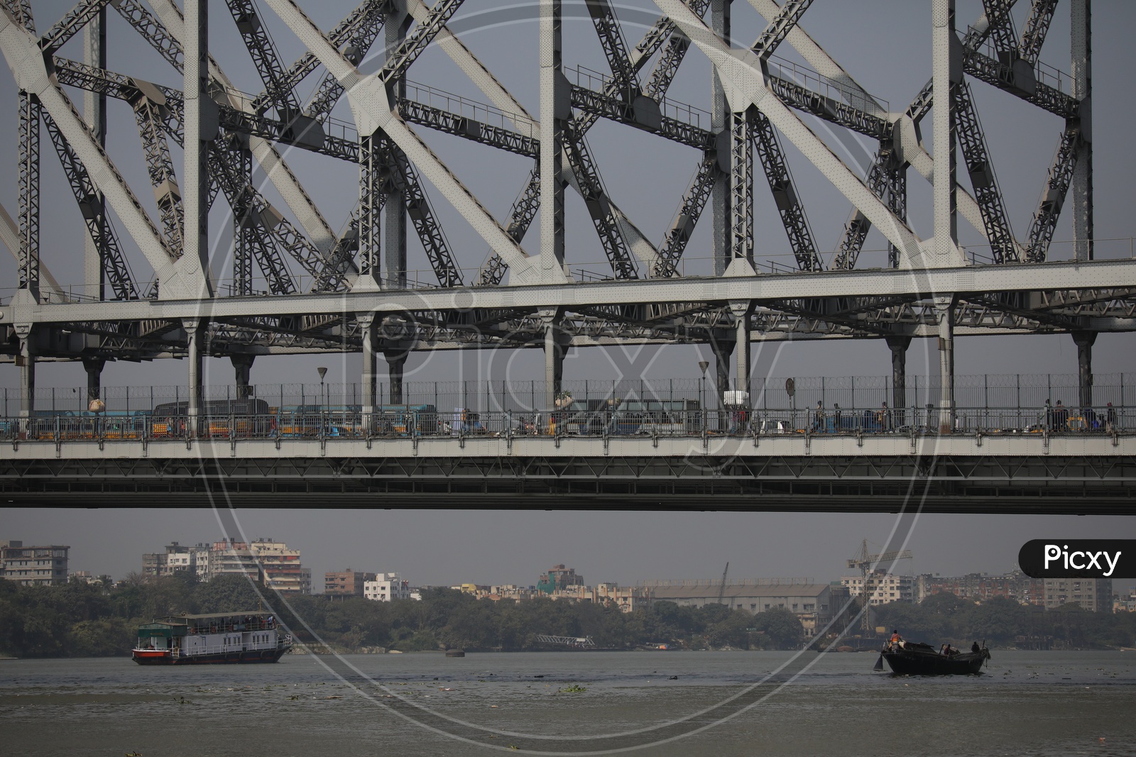 Image of Fishing Boats on The River At Howrah bridge-RV490773-Picxy