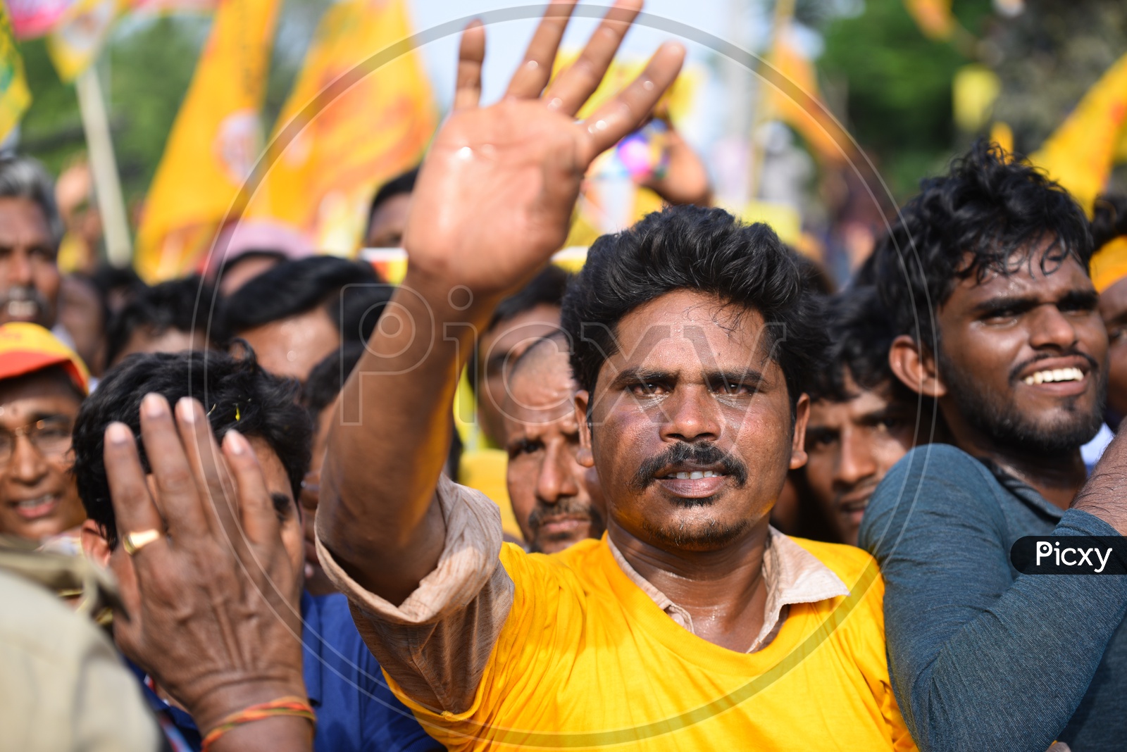 Image of TDP Party workers with Placards and flags in a rally ahead of ...