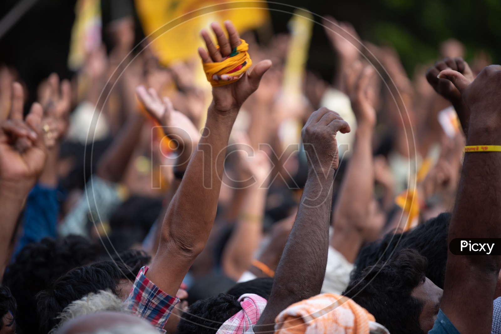 Image of TDP Party Supporters Hands Rise In a Road Rally Show-ZI364533 ...