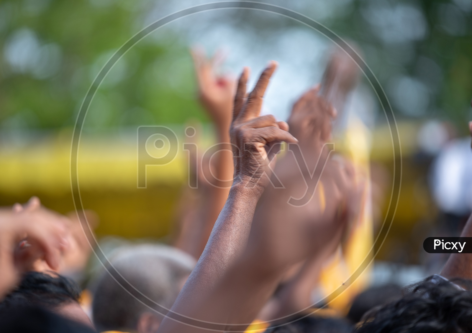 Image of Crowd Hands Closeup Showing Victory Symbols in Election Rally ...