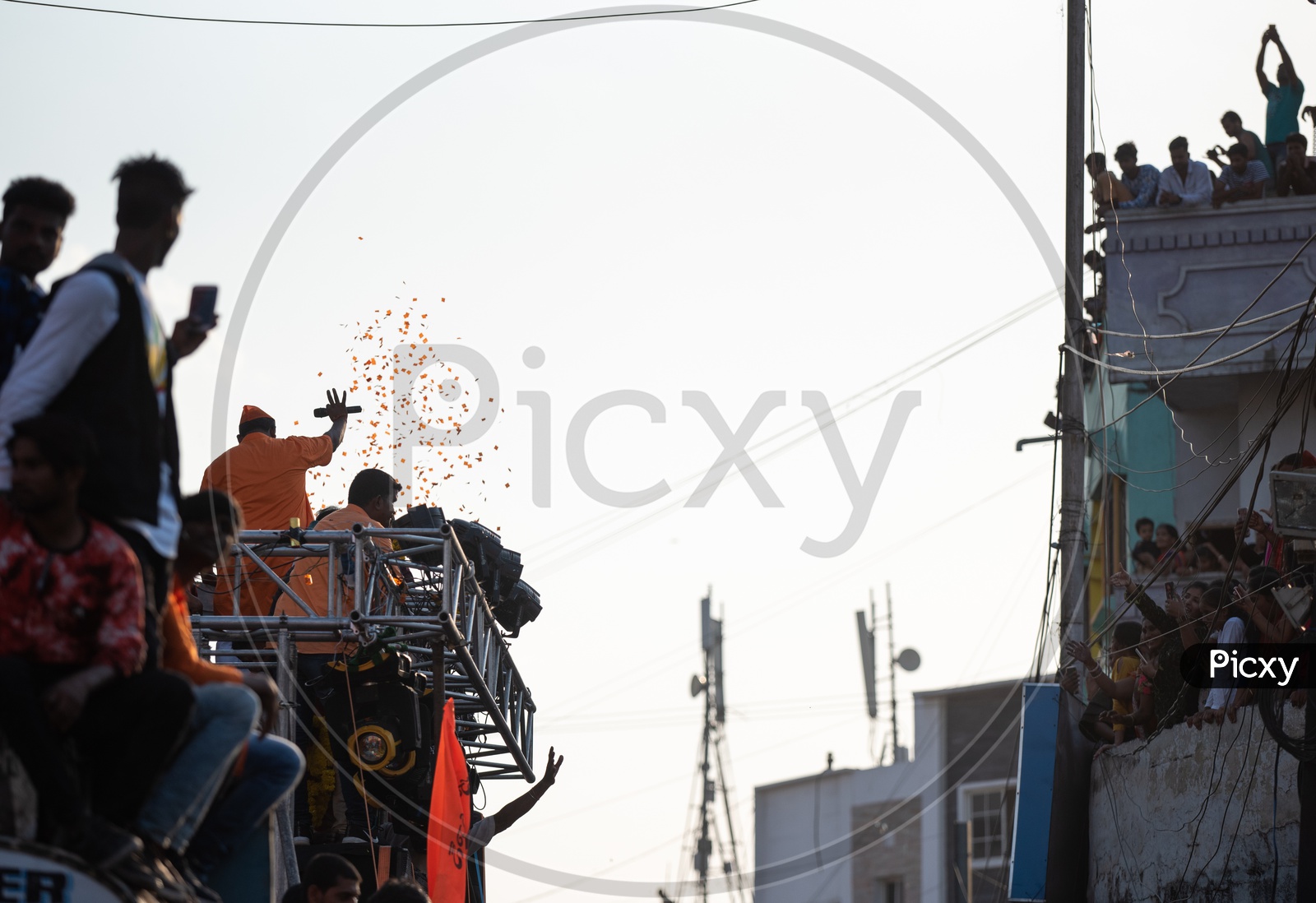 Image of T. Raja Singh, MLA waving to the devotees at Shri Rama Shobha ...