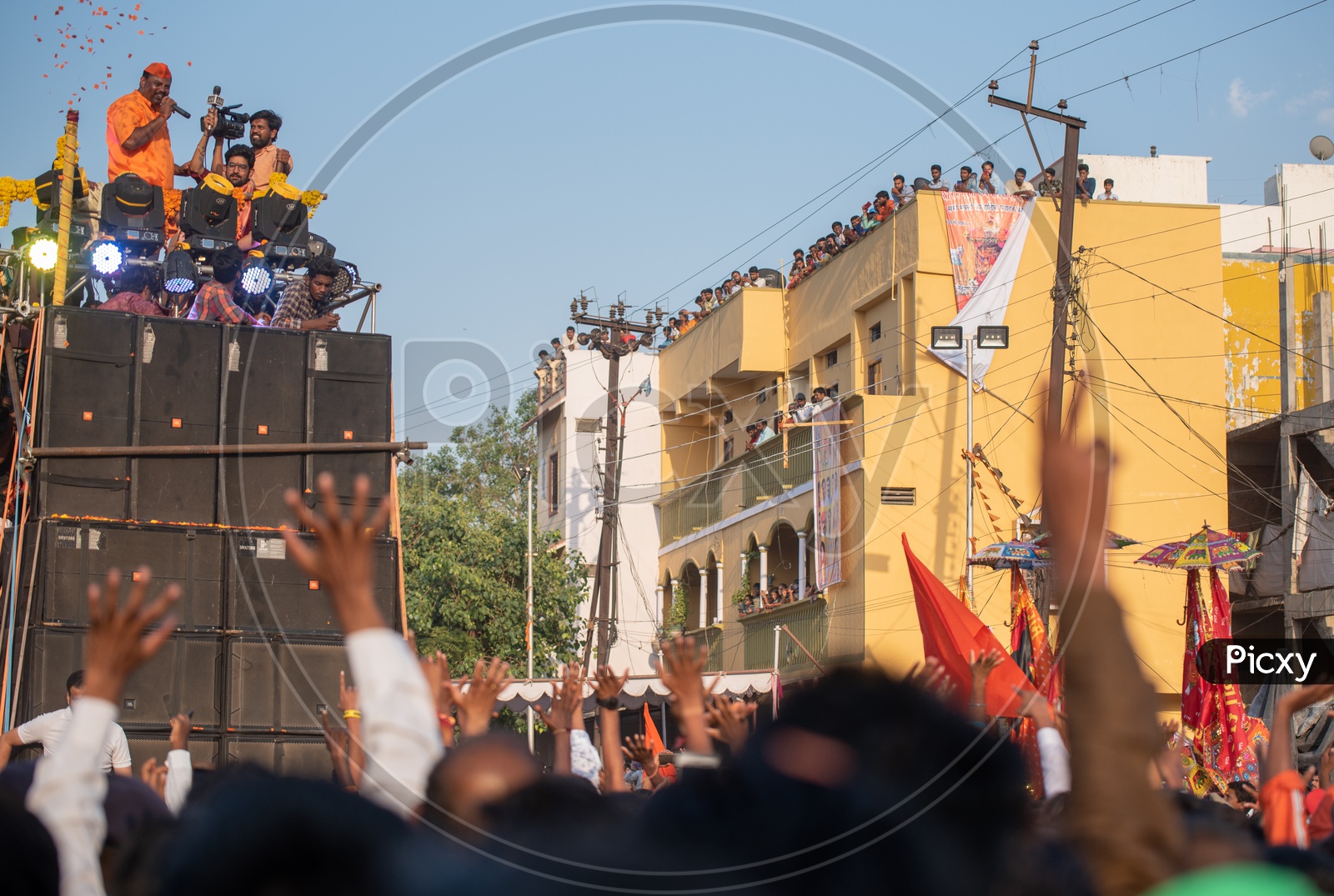 Image of T. Raja Singh, MLA speaking to the crowd at Shri Rama shobha ...