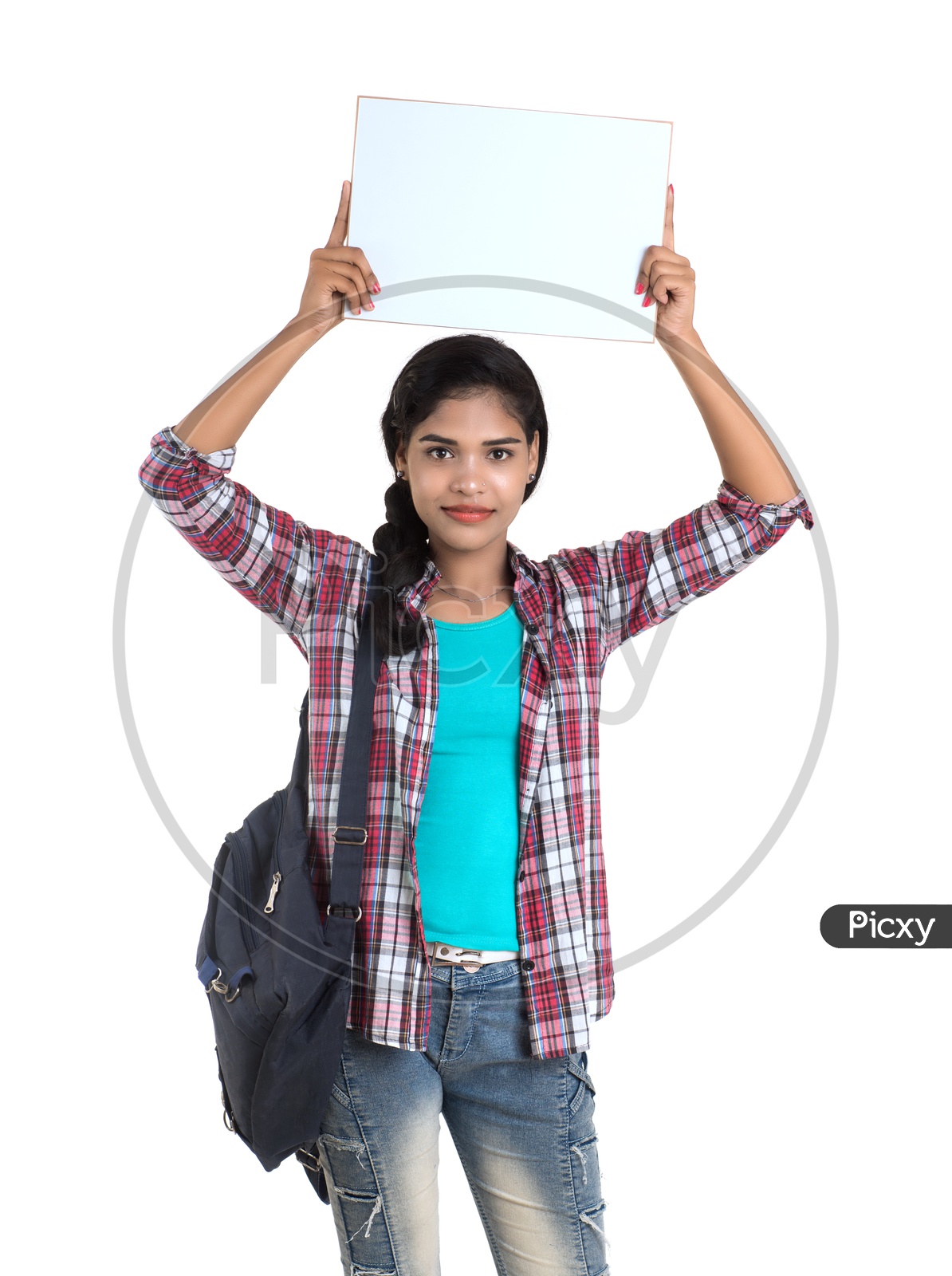 Image of A Young Indian College Girl With Backpack and Holding a Empty ...