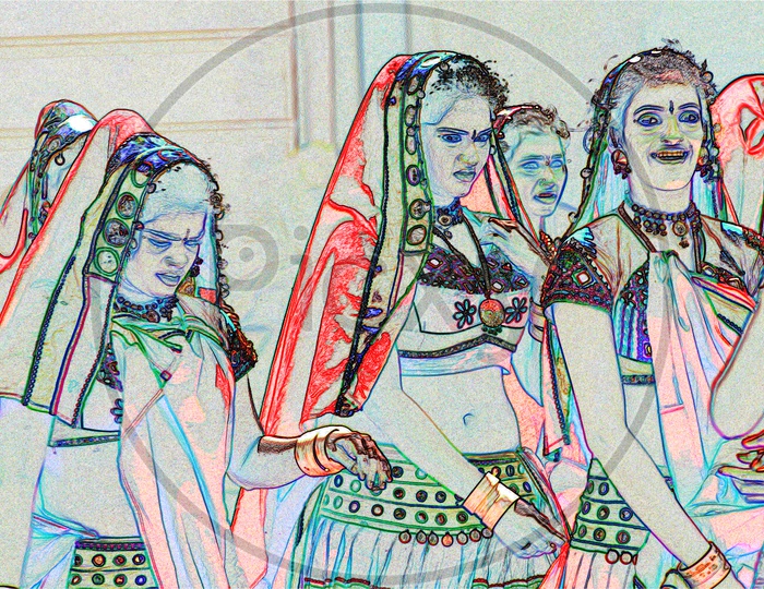 Image of Illustration of women in Gagra Choli-KR082327-Picxy