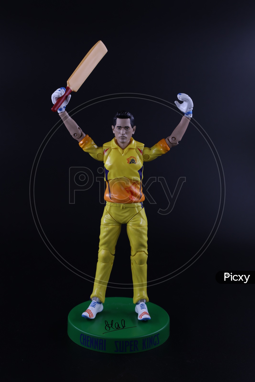 Image of MS Dhoni in CSK Jersey Action Figure or Toy On an Isolated ...
