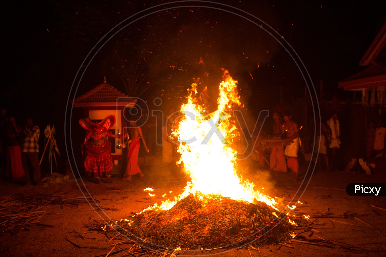 Image of Devotees Making Camp Fire in Theyyam Celebrations As a Ritual ...