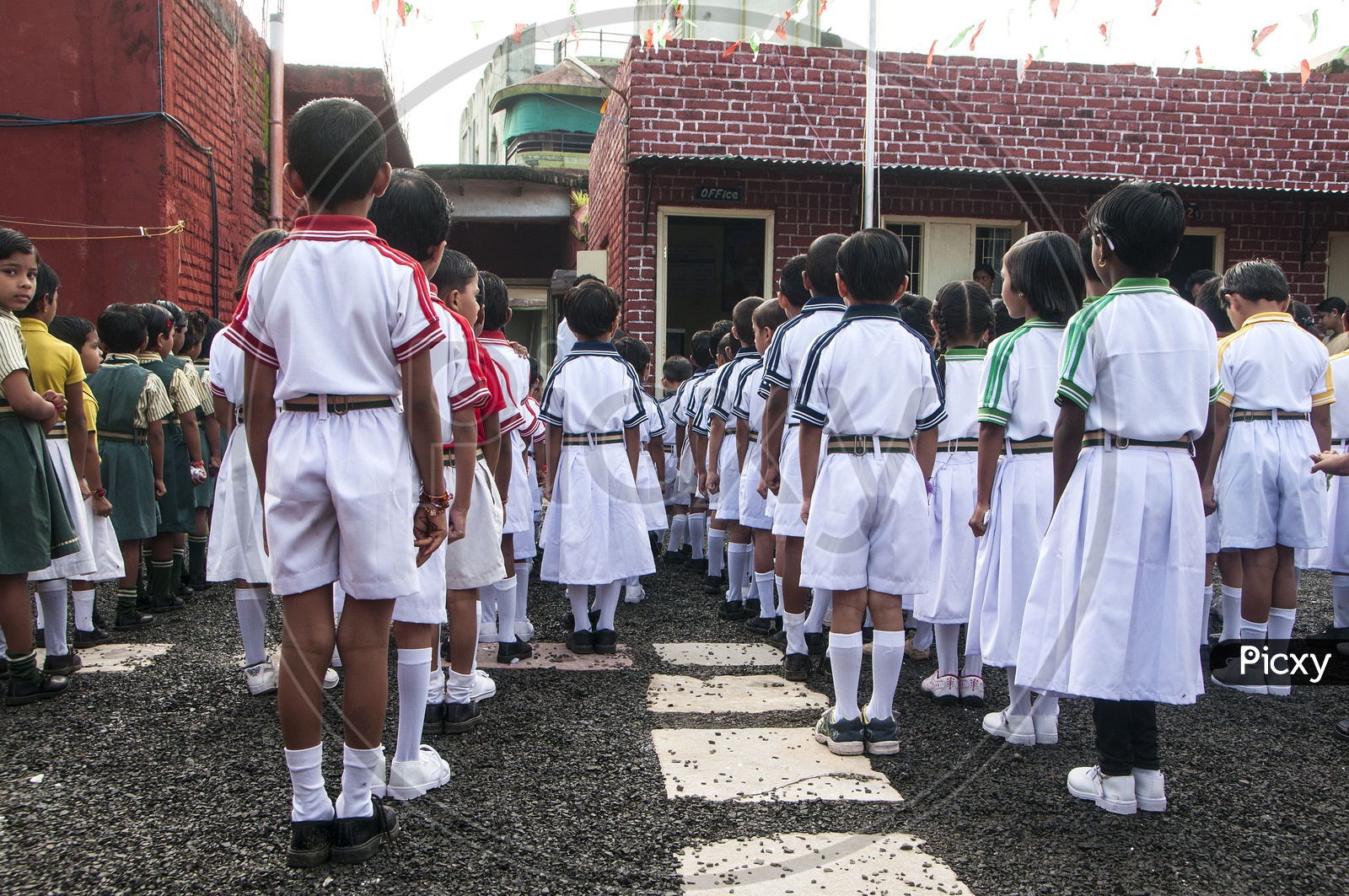 Image of School Children Standing in Lines During Assembly Sessions in ...