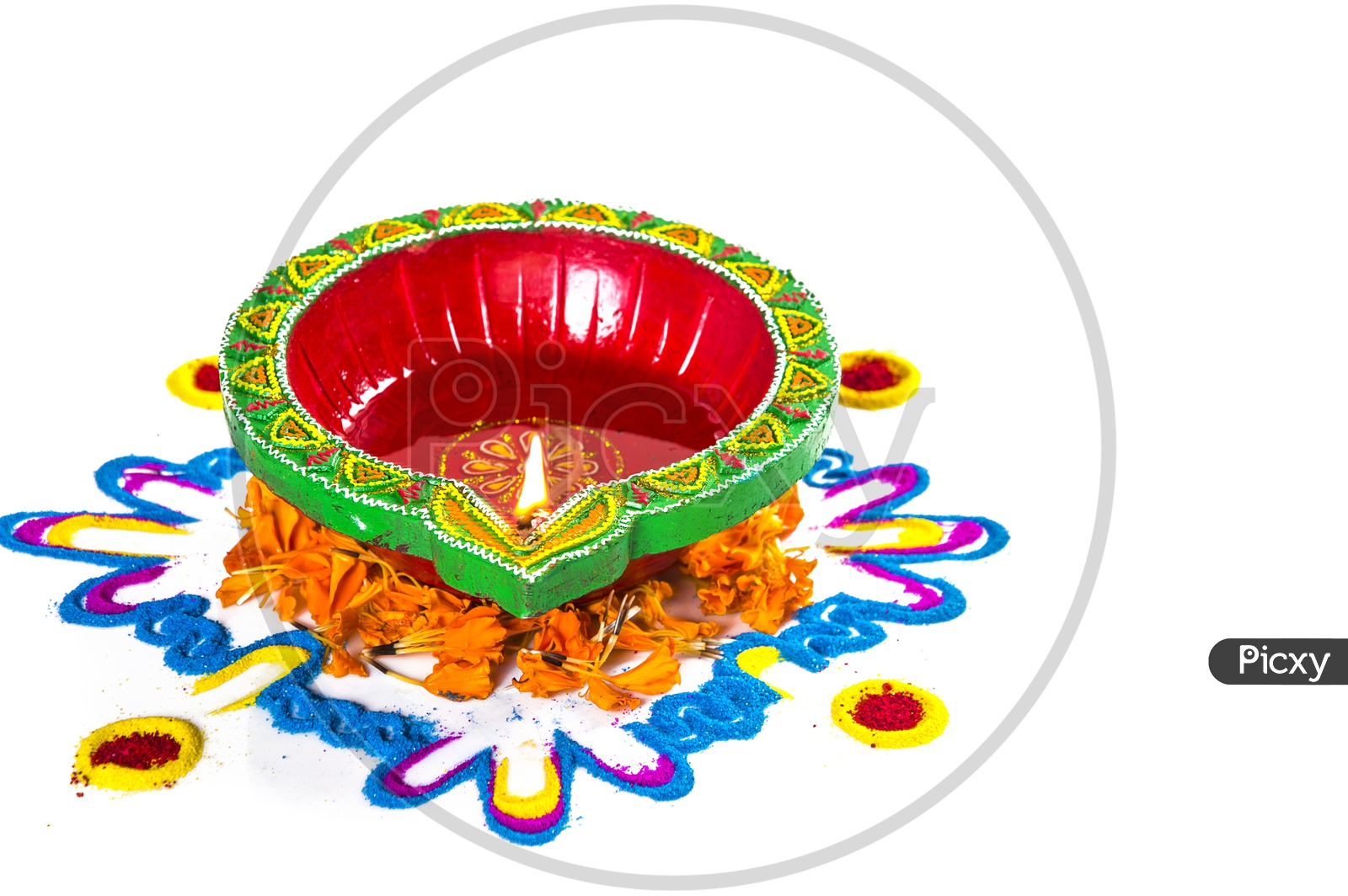 Image of Diwali Clay Dia Lamp in Rangoli on Diwali Festival-MV902660-Picxy