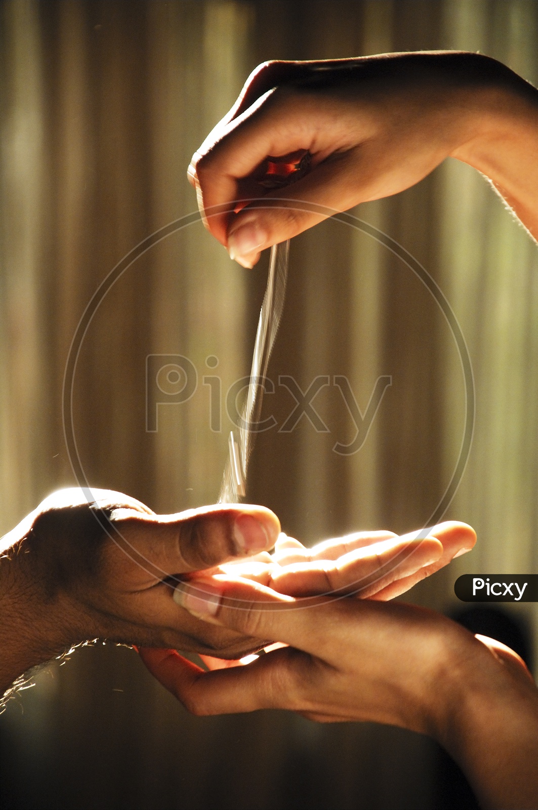 Image of A Woman Hand Dropping Something On a Man Hand Closeup-PR188599 ...