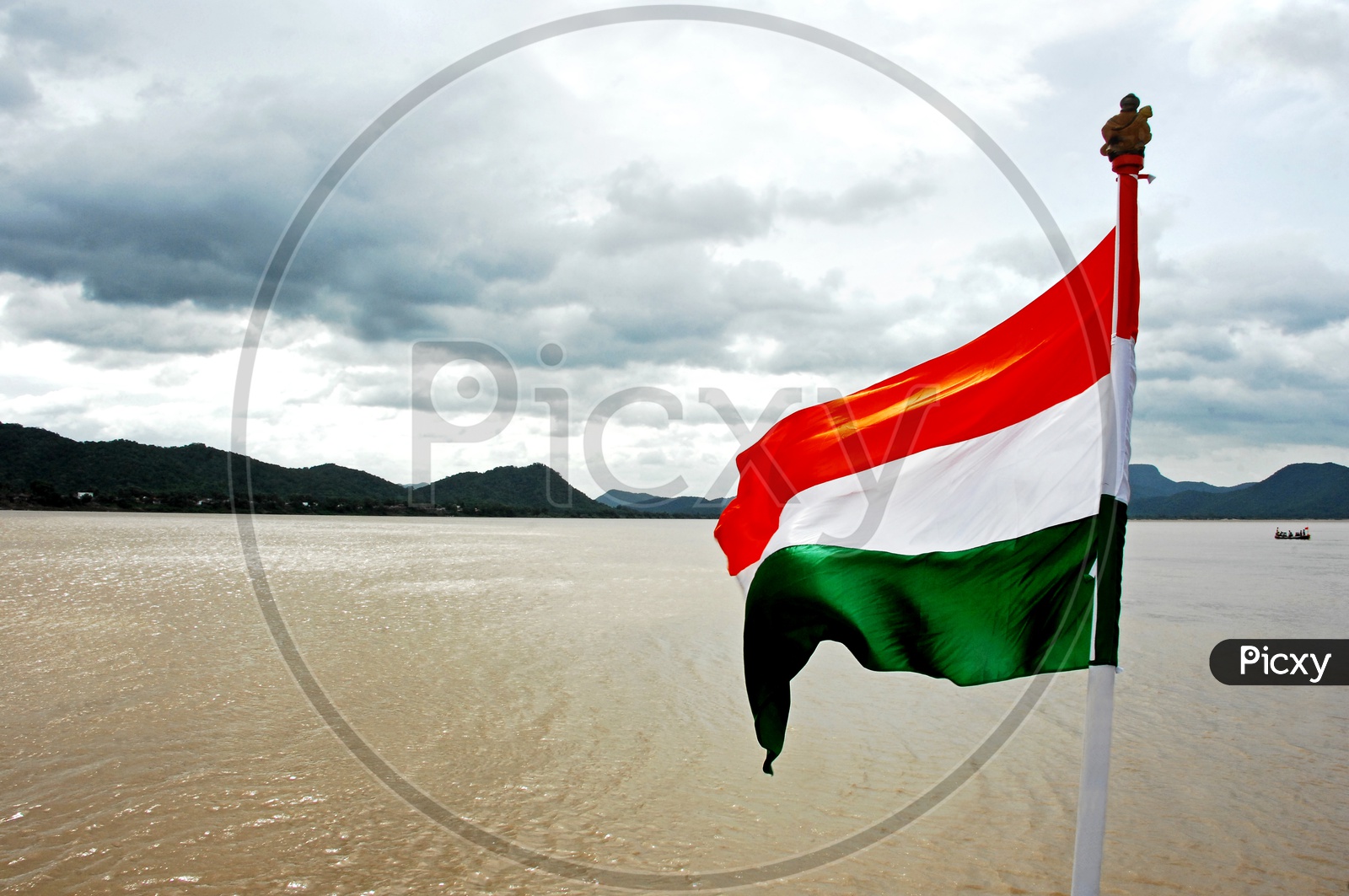 Image of Indian Flag with river in the background-EZ533067-Picxy