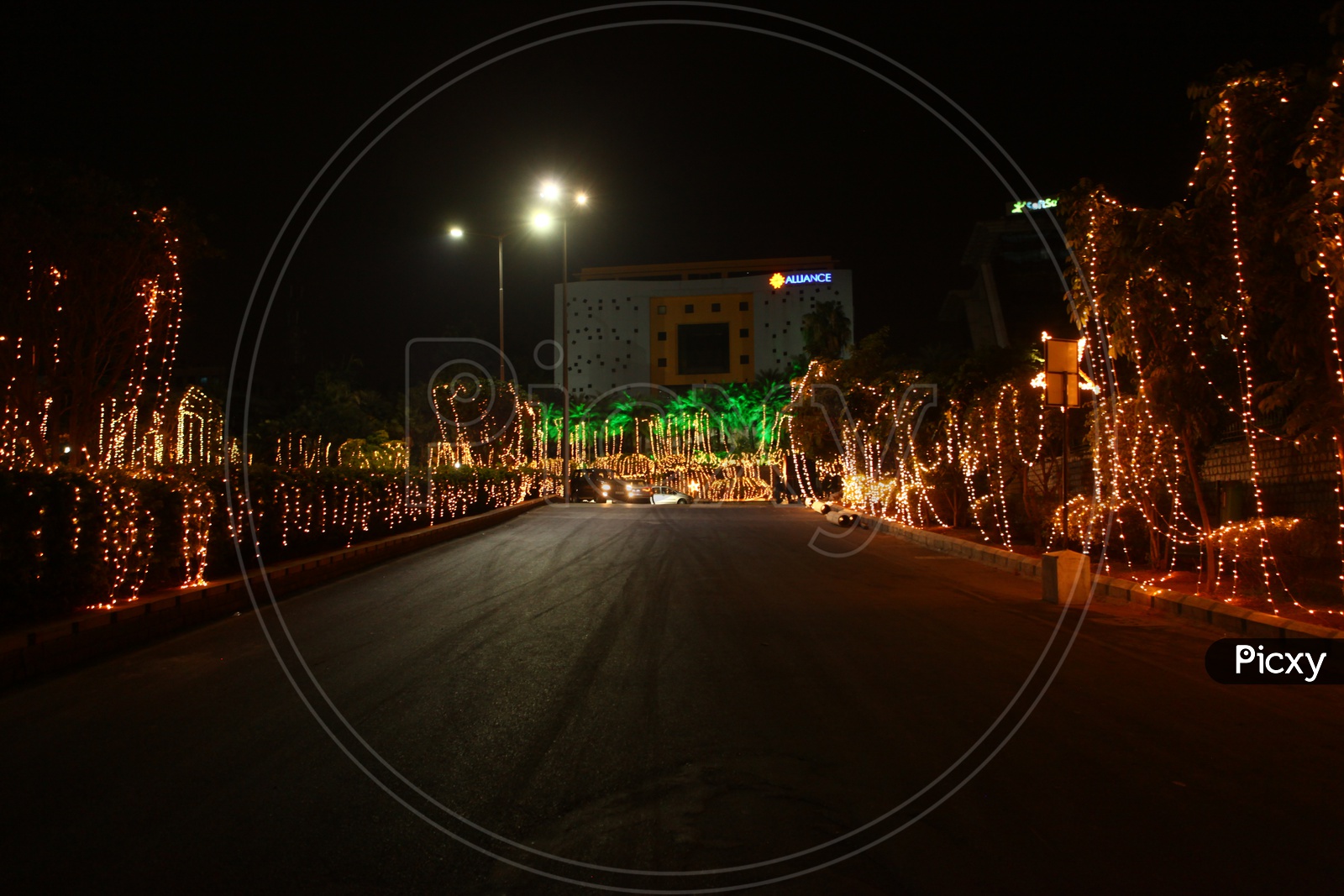 Image of Street Decorated With Led Serial Lights-YO246276-Picxy