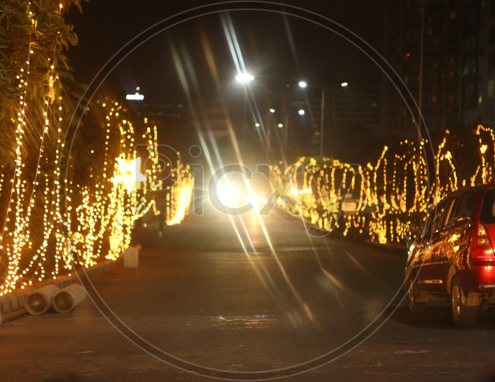 Image of Street Decorated With Led Serial Lights-AD140625-Picxy