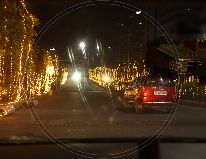 Image of Street Decorated With Led Serial Lights-VM264348-Picxy