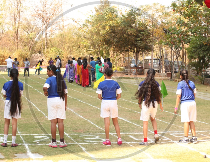 Image of Young Girls Participating in School Athletic Meet or Sports ...