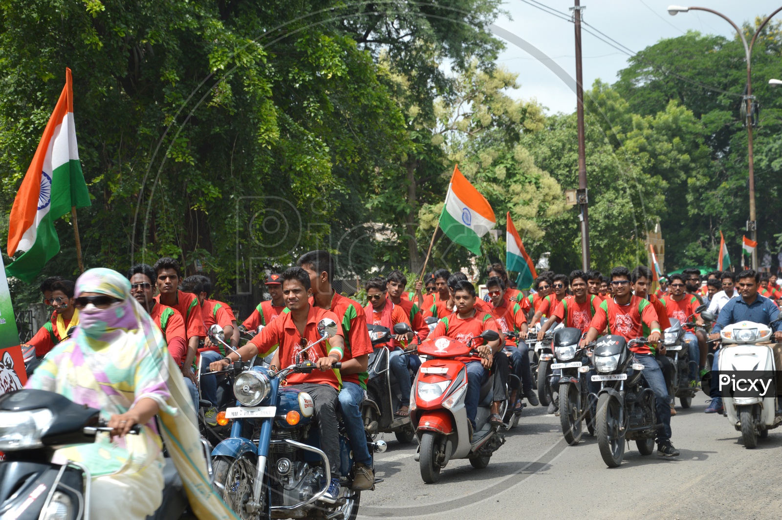 Image of Indian Young People Celebrating Independence Day As a Bike ...