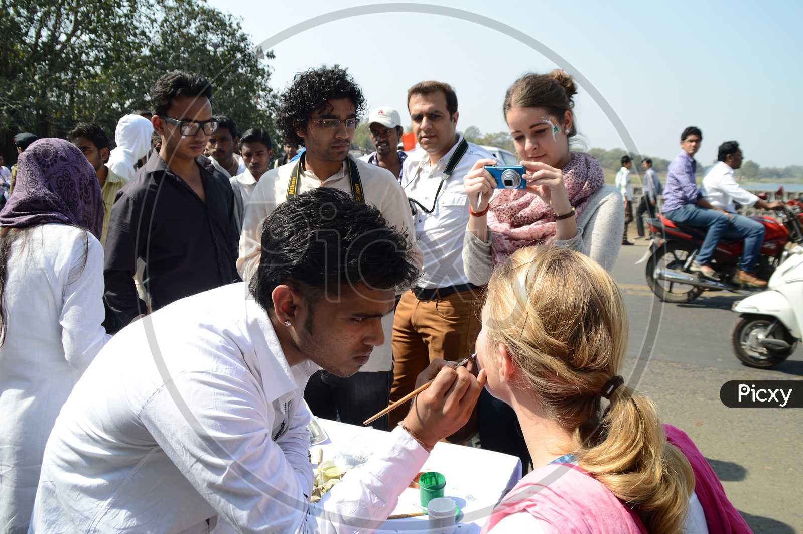 Image of Indian Young People Pasting Indian National Tri-Colors On the ...