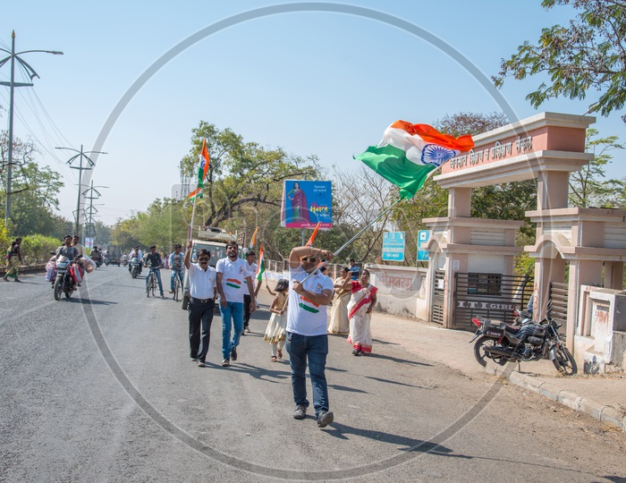 Image of Indian People Carrying Indian National Flags In a Road Rally ...