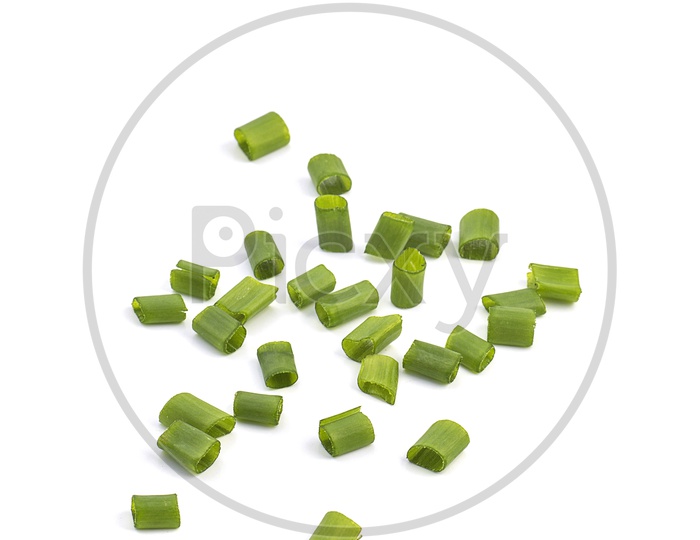 Image of Fresh And Finely Chopped Green Spring Onions on an Isolated ...