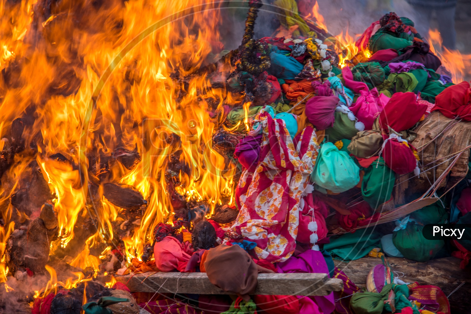 Image of Indian People Celebrating Holika Dahan a Worship By Firing ...