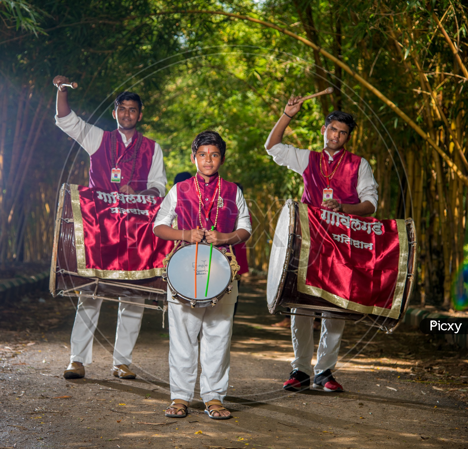 Image of Great Maratha Dol Tasha Pathaks Or Artists Playing Drums In a ...