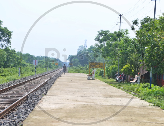 Image of Indian Rural Village Railway Station Platform With Empty ...