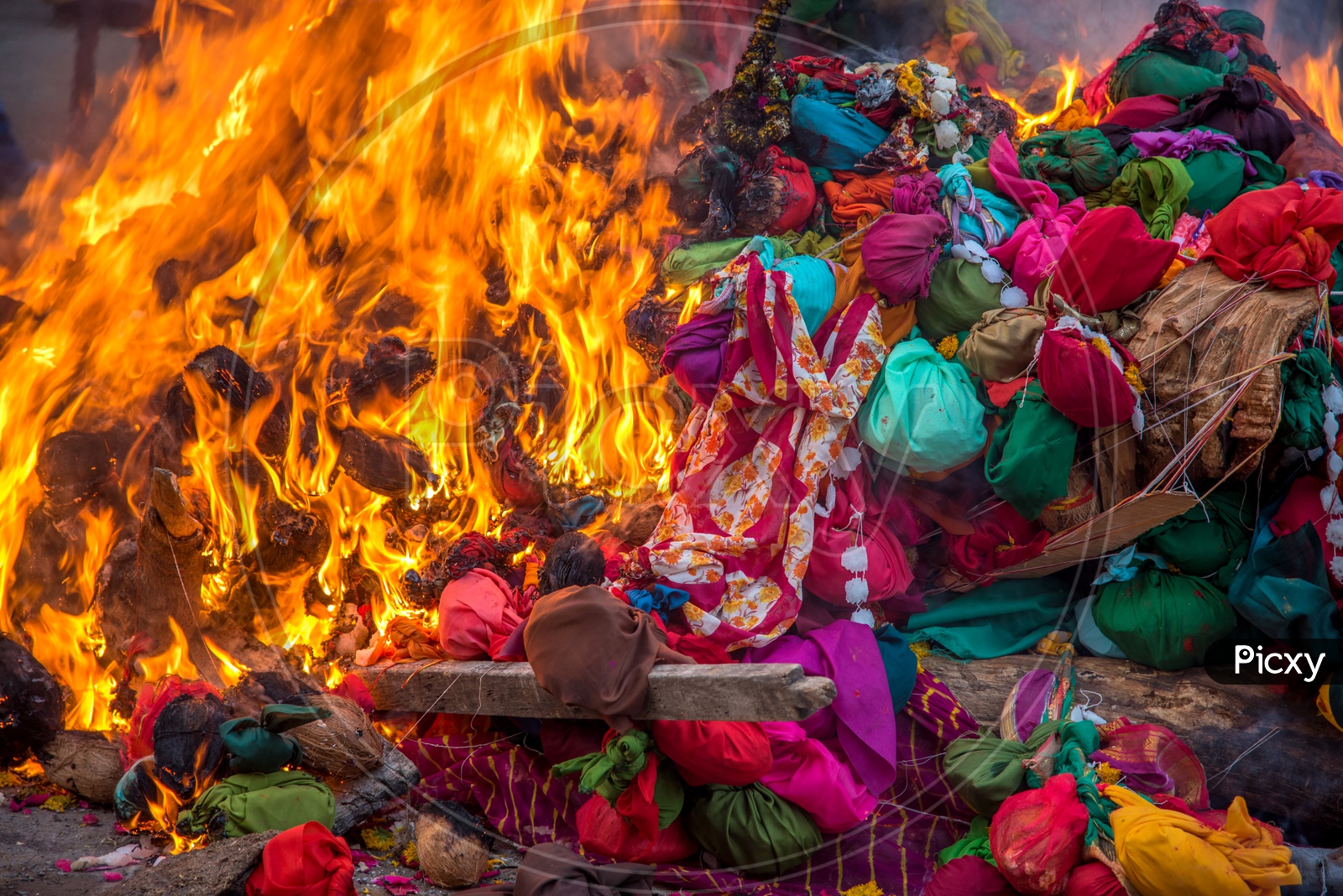 Image of Indian People Celebrating Holika Dahan a Worship By Firing ...
