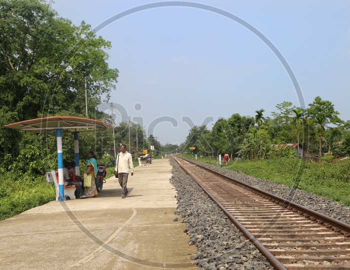 Image of Indian Rural Village Railway Station Platform With Empty ...